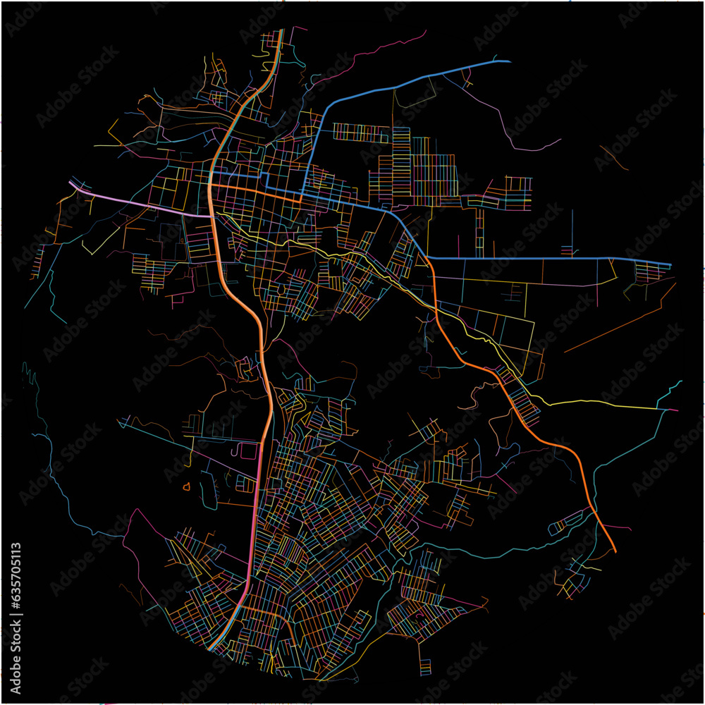 Colorful Map of Choloma, Cortés with all major and minor roads. Stock ...