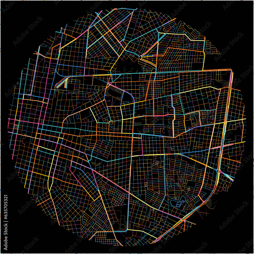 Colorful Map of Merida, Yucatán with all major and minor roads. vector ...
