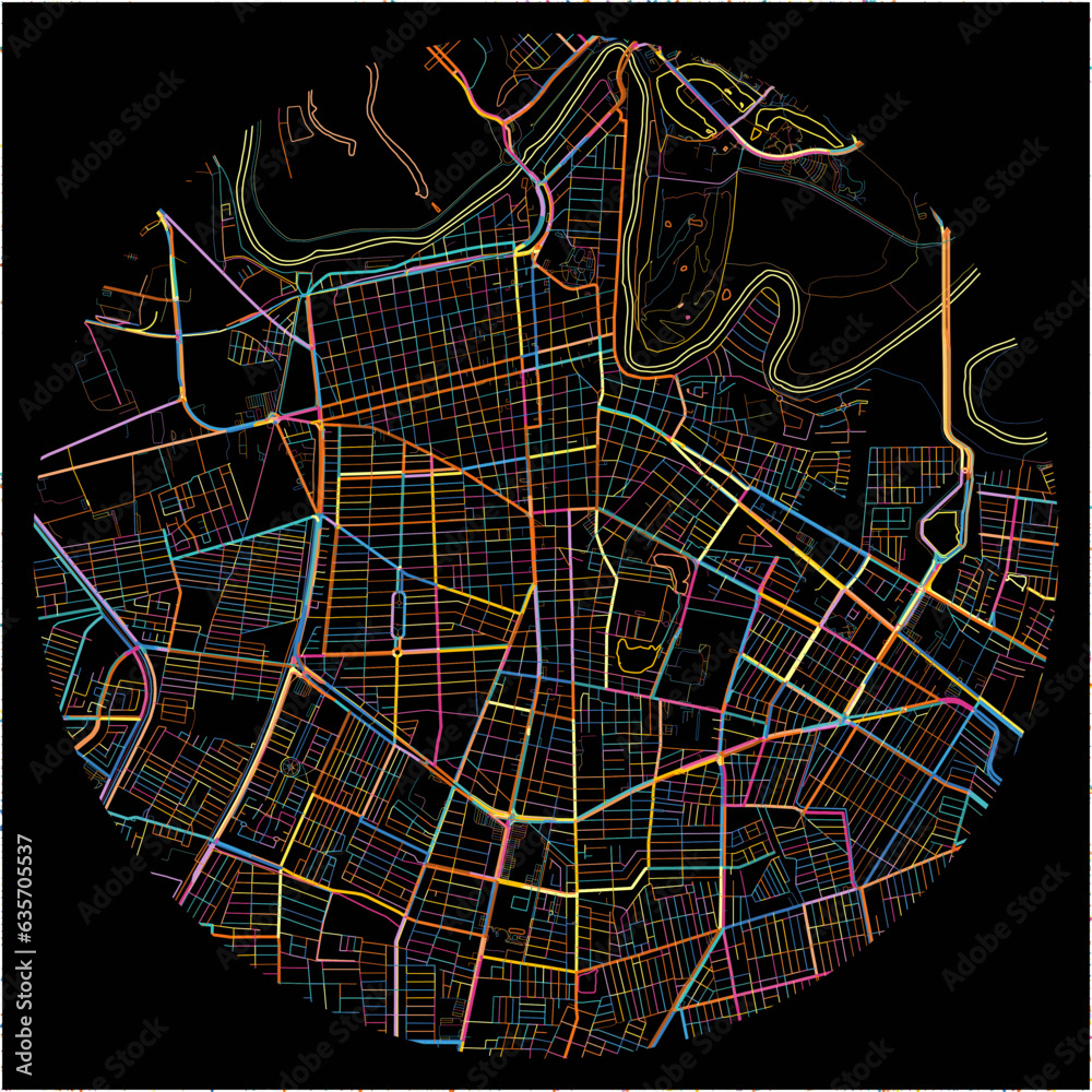 Colorful Map of Matamoros, Tamaulipas with all major and minor roads ...