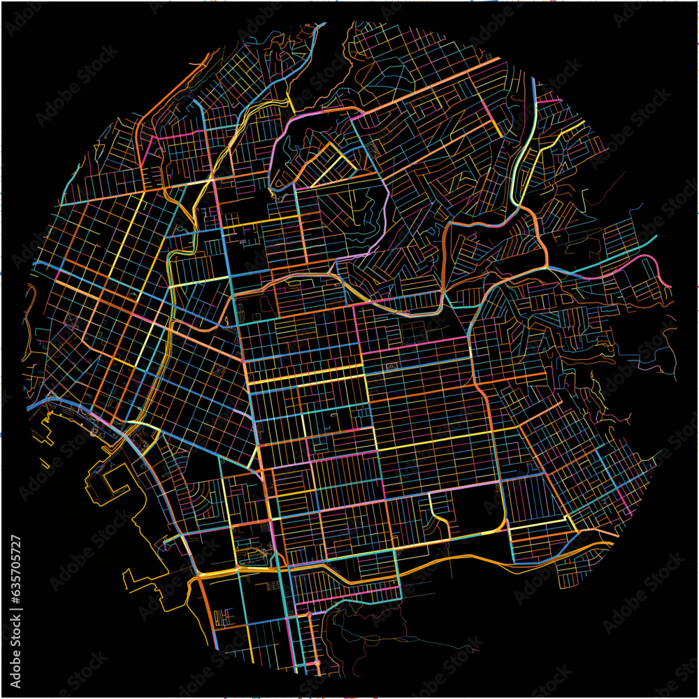 Colorful Map of Ensenada, Baja California with all major and minor ...