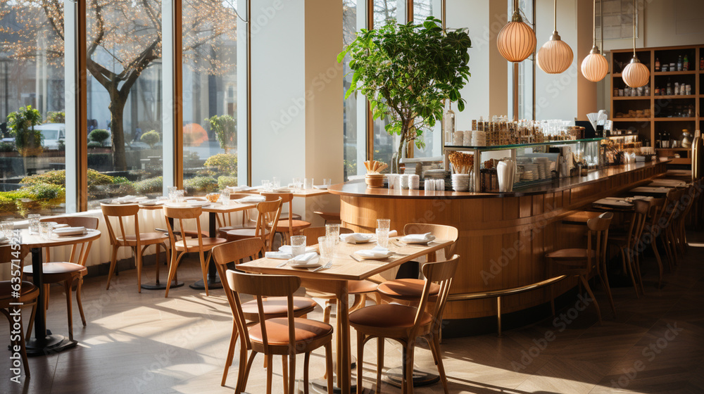 Restaurant interior background with modern and cozy mood and tone with ...