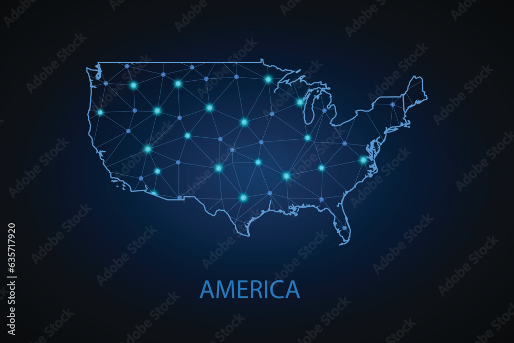 Map of United States. Wire frame 3D mesh polygonal network line, design ...