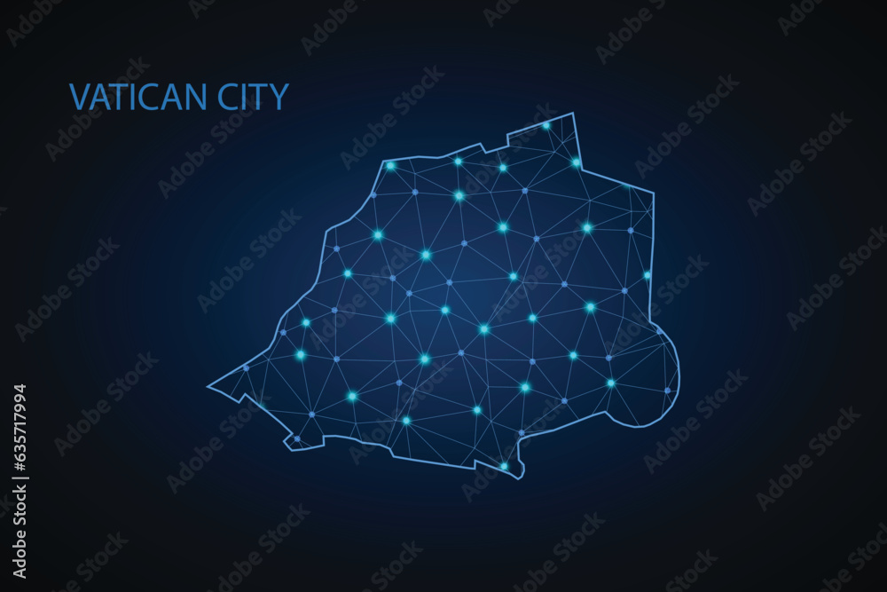 Map of Vatican City State. Wire frame 3D mesh polygonal network line ...