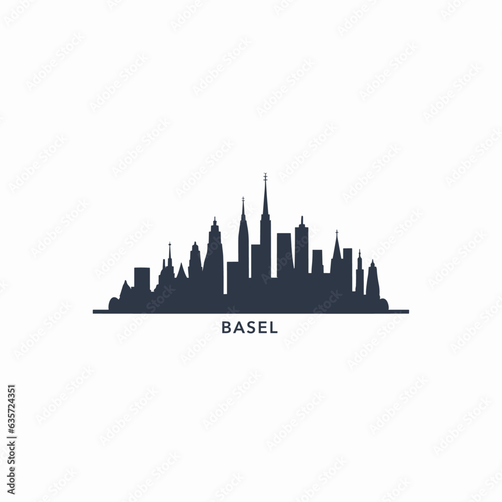 Switzerland Basel cityscape skyline city panorama vector flat modern logo icon. Basel-Stadt ...