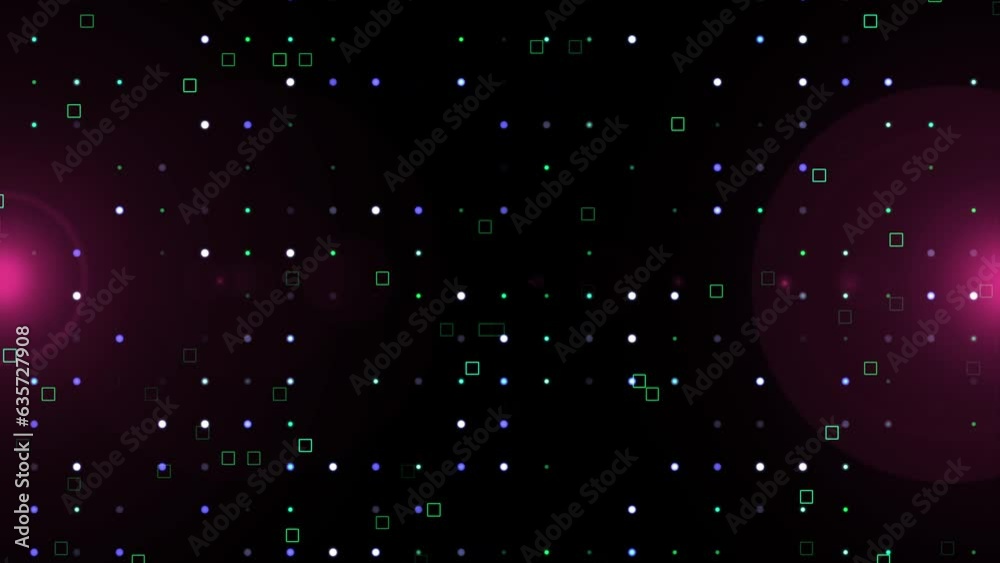 4K Randomly moving square and dots background with light leaks. Digital ...