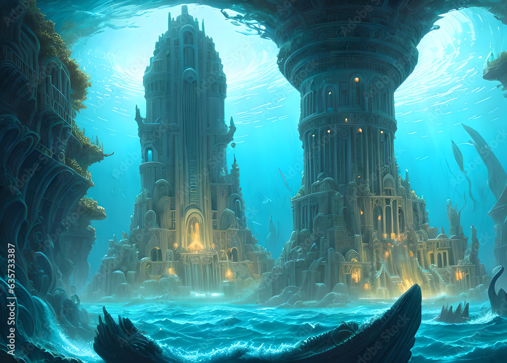 Castle underwater scene of old buildings under water epic and beautiful ...