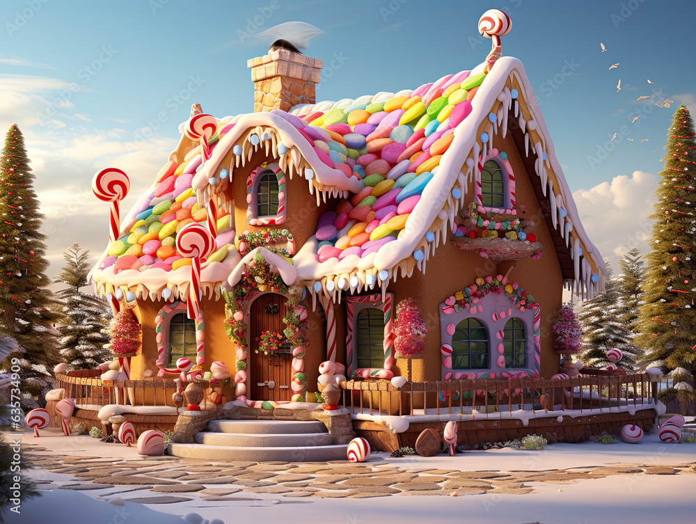 Candy-coated gingerbread house: Sweet confectionery dreamland, festive ...