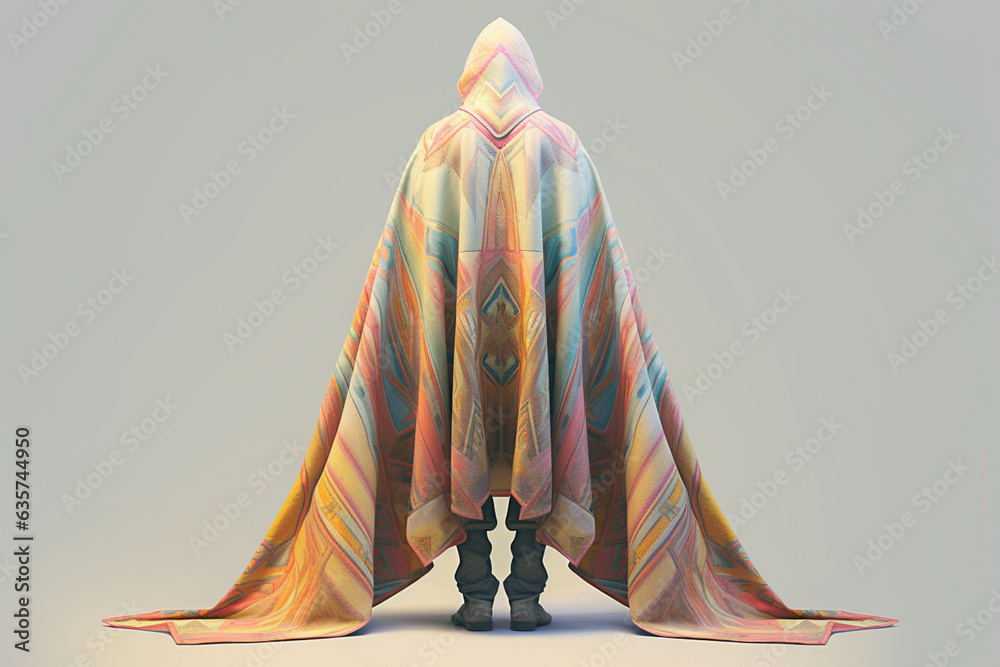 A pastel-colored geometric-patterned cape worn by a king, featuring ...