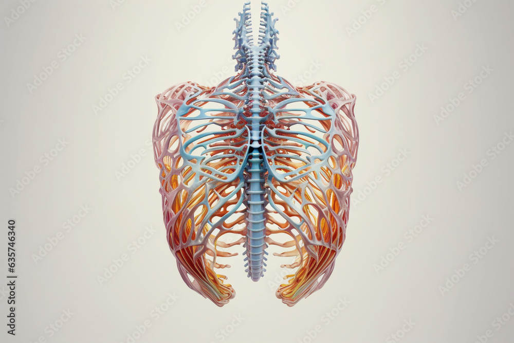 An human ribcage in a geometric design is depicted, featuring angular ...