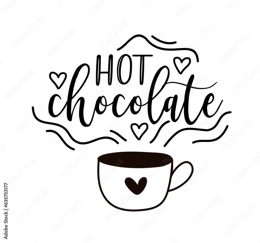 Hot chocolate. Vector logo word. Design poster, flyer, banner, menu ...