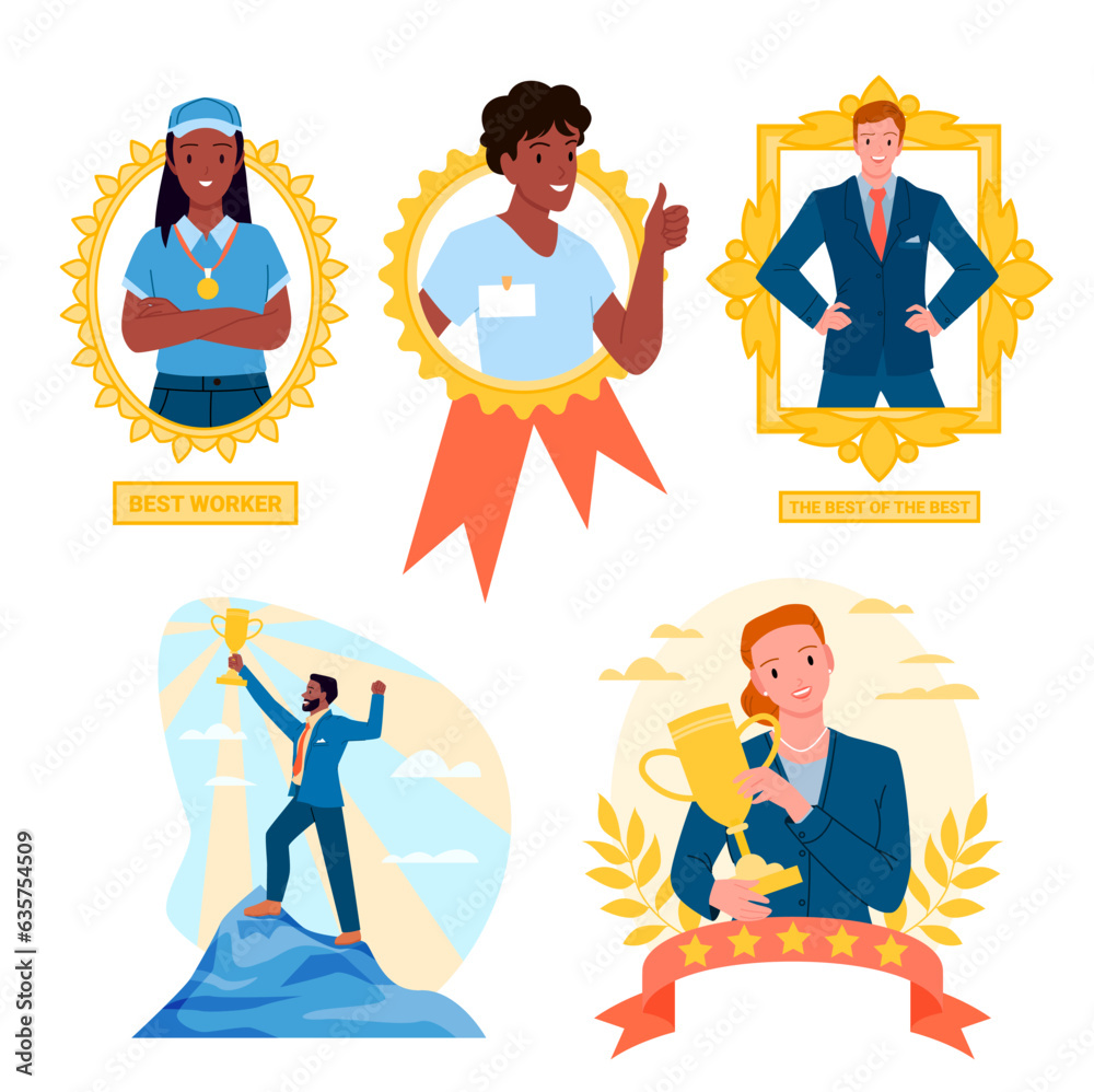 Best employees set vector illustration. Cartoon isolated portraits of ...