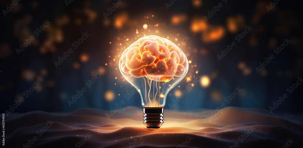 Brain light bulb human brain glowing inside of light bulb. Conceptual symbol of idea and insight ...