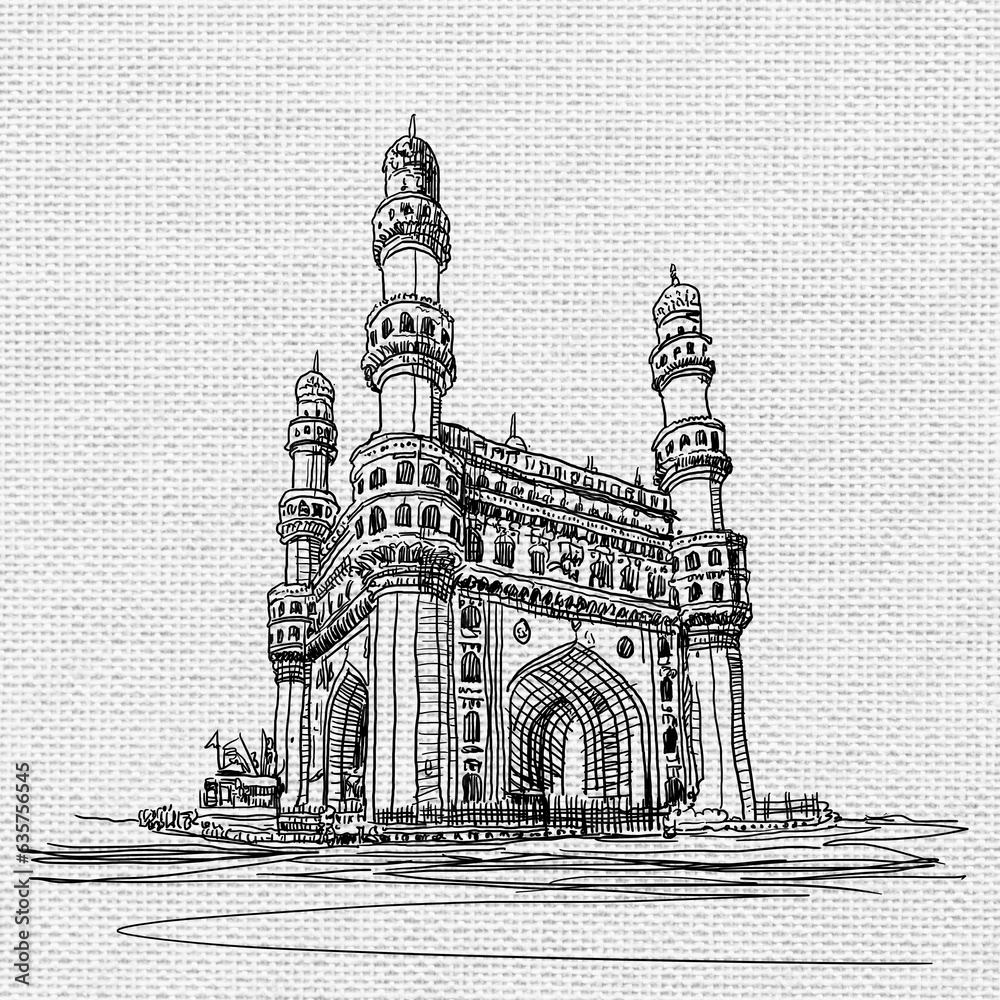 Charminar Hyderabad City line art illustration Stock Illustration ...