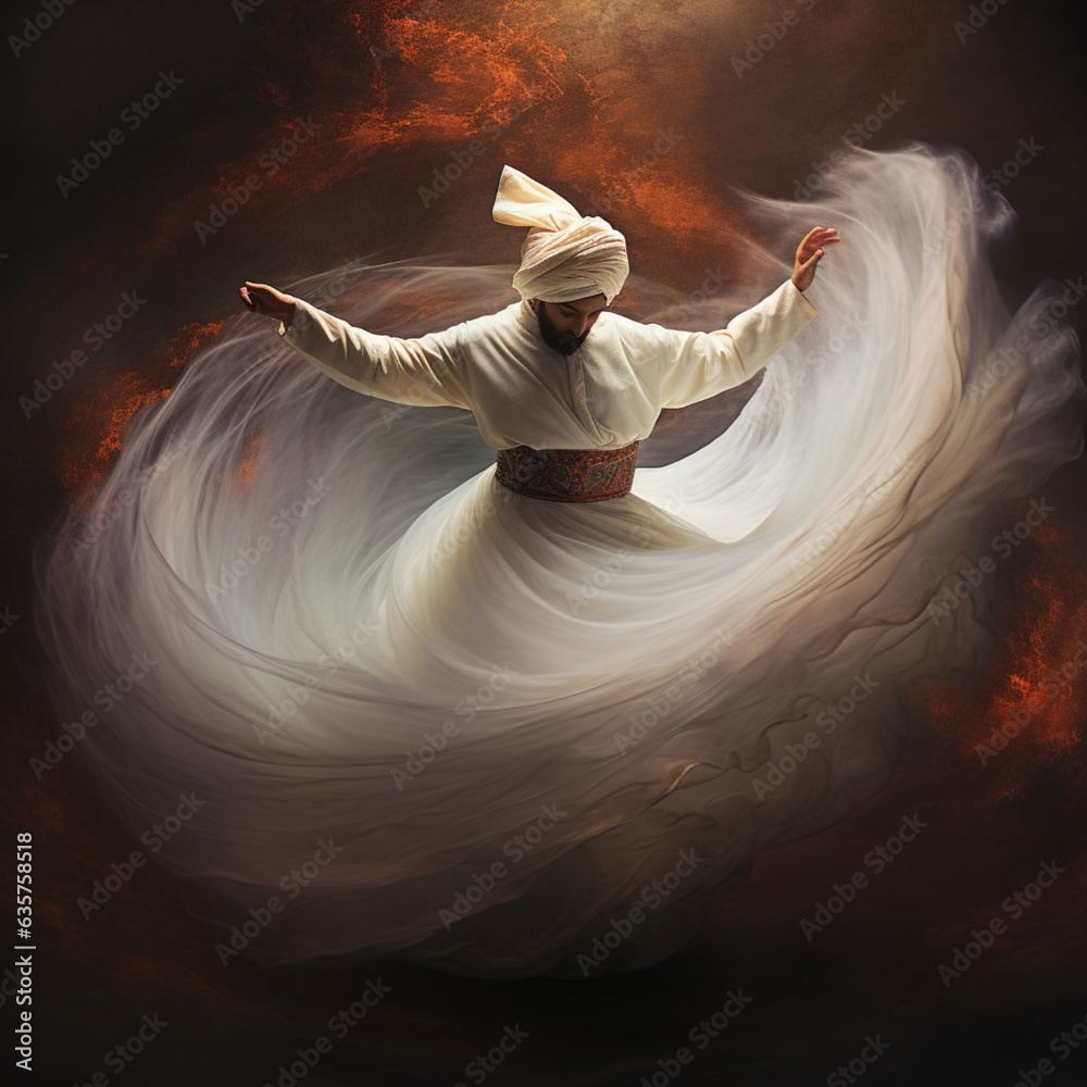 Man dancing the Whirling Dervish. Generative AI. Stock Illustration ...