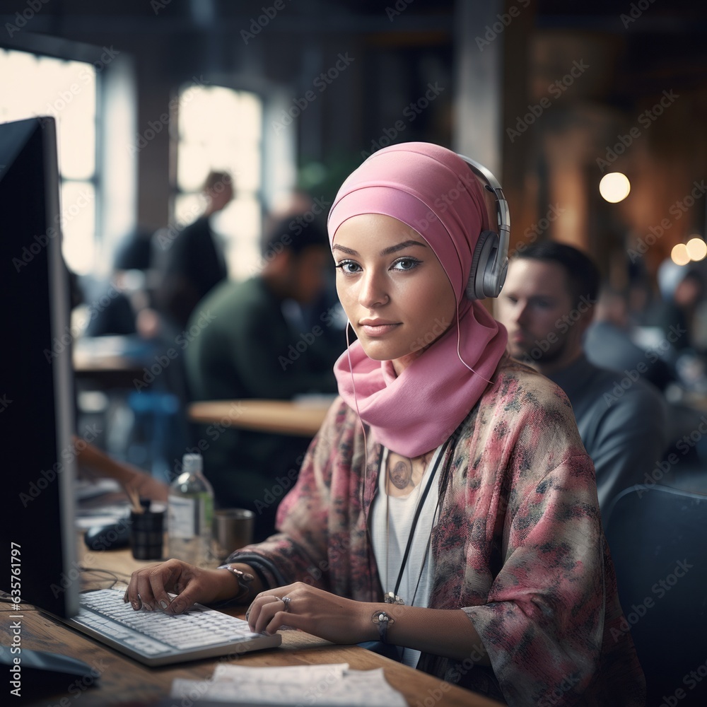 Empowered Muslim Woman Balancing Work and Faith in a Co-Working Space ...
