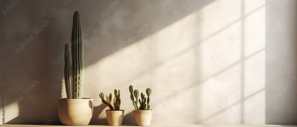 Cactus, succulent plant against an empty concrete wall with copy space ...