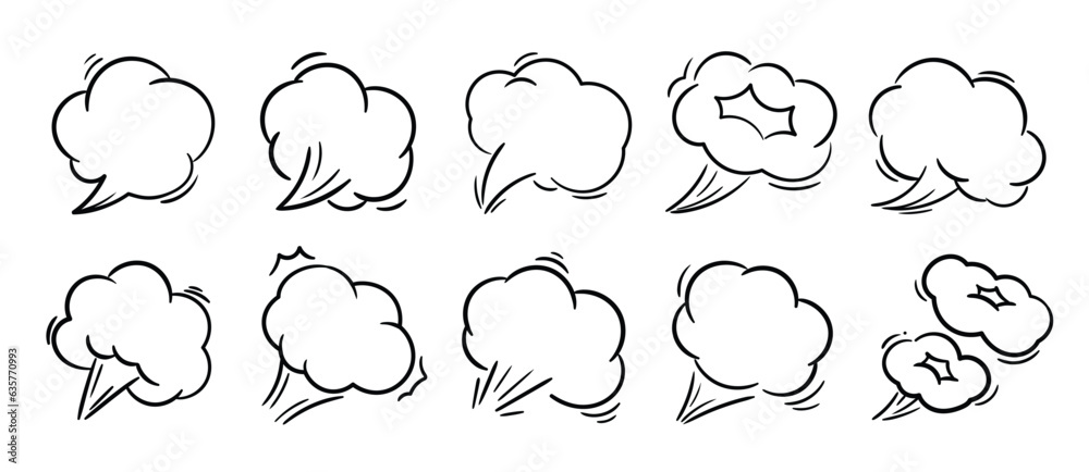 Set of cute smoke doodle element vector. Hand drawn doodle style ...