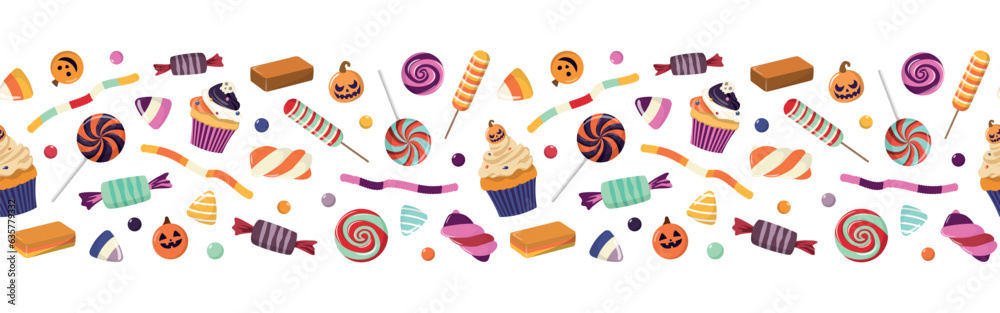 Halloween sweets seamless border. Vector background with Halloween ...