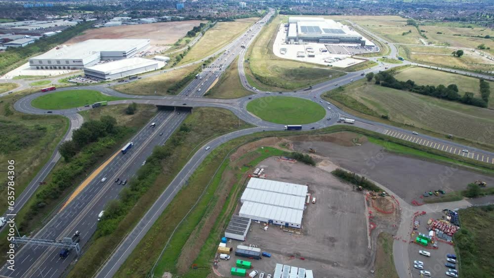 High Angle Footage of British Motorways with Busy Traffic During Cloudy ...
