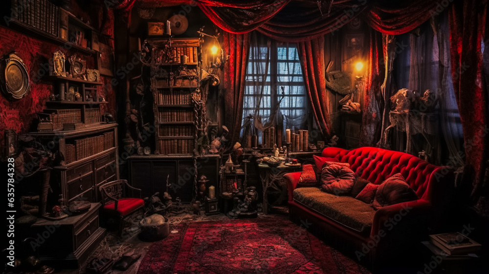 Intérieur d'un château ancien - Salon des vampires - Maison hantée avec ...