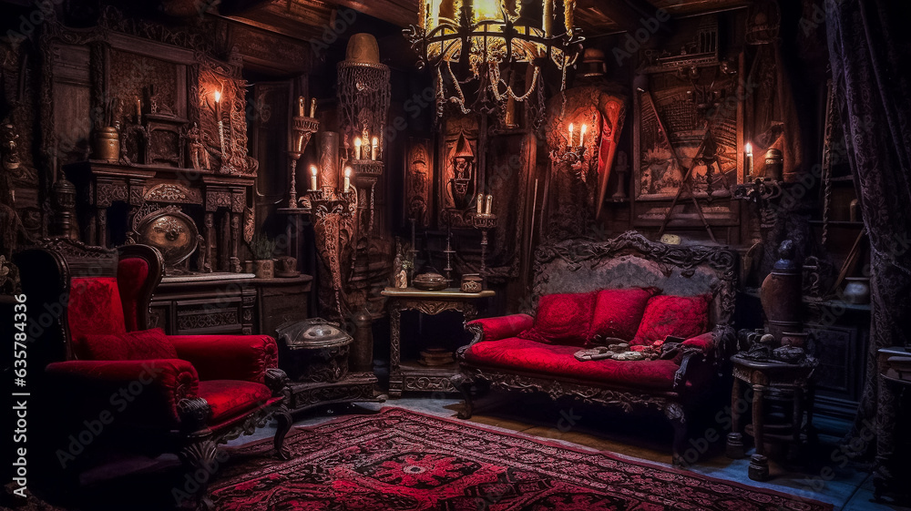 Intérieur d'un château ancien - Salon des vampires - Maison hantée avec ...