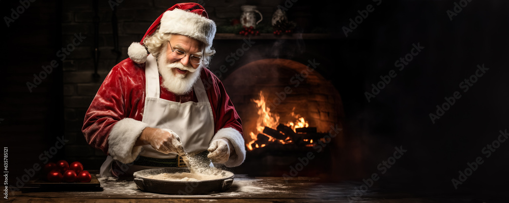 Santa Claus cooking close to the fireplace Stock Photo | Adobe Stock