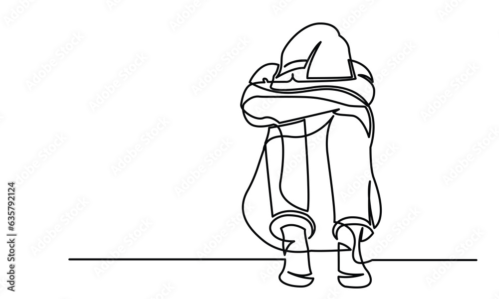 Continuous line drawings of a young woman's sad emotional shock, loss ...