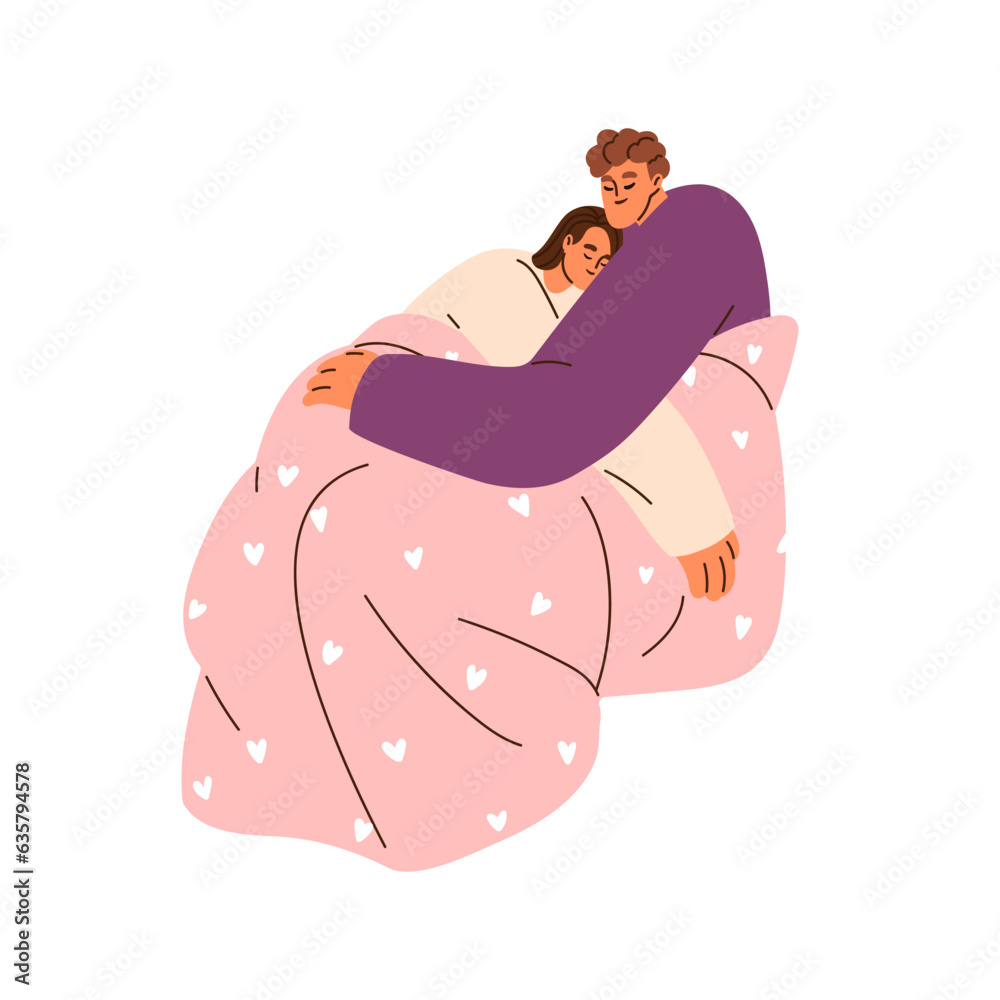 Love couple cuddling, embracing together. Man and woman sleeping ...