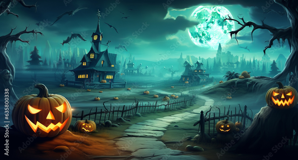 Jack O' Lanterns In a scary spooky village In The Spooky Night ...