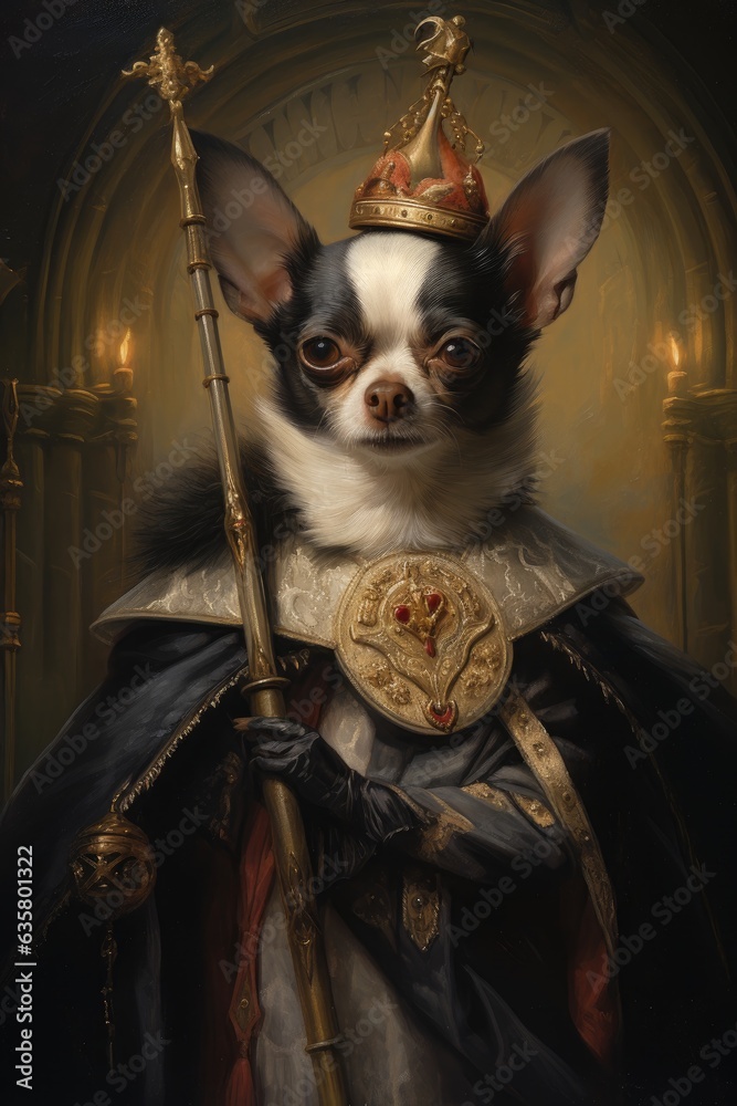 CHIHUAHUA SULTAN! Portrait, Dog, King, Cloak, Scepter, Crown ...