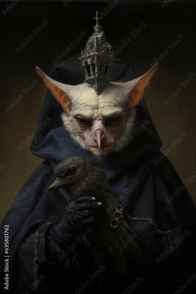 Portrait, Gloomy animal creature, Bat vampire monster, Black, Dark ...