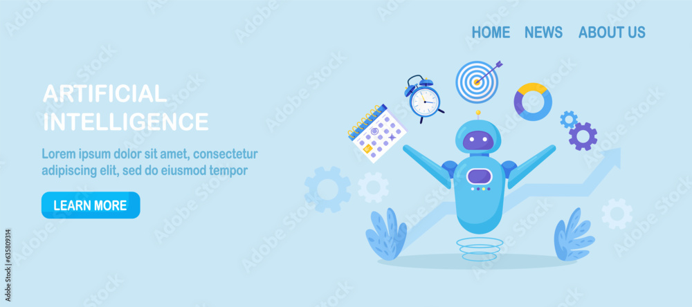 AI artificial intelligence to help productivity. Multitasking robot ...