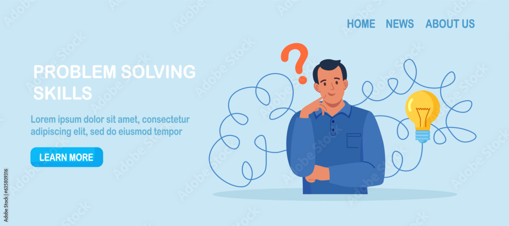 Confused man thinking about idea, finding solutions. Problem solving ...