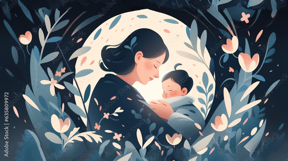 Cartoon illustrations of children and pregnant women born during ...