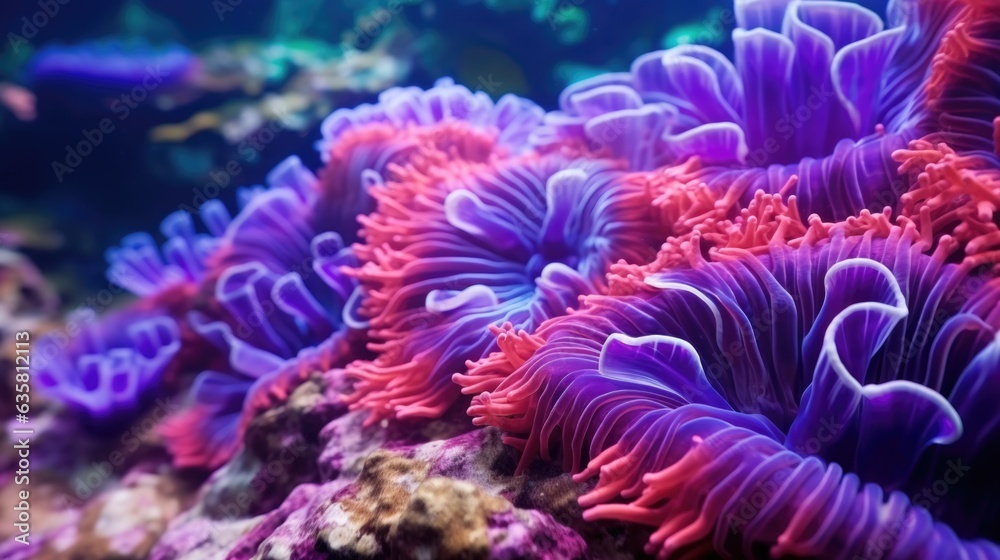 Sea anemones underwater Close-up. Vibrant sea anemone Fish. Colorful ...