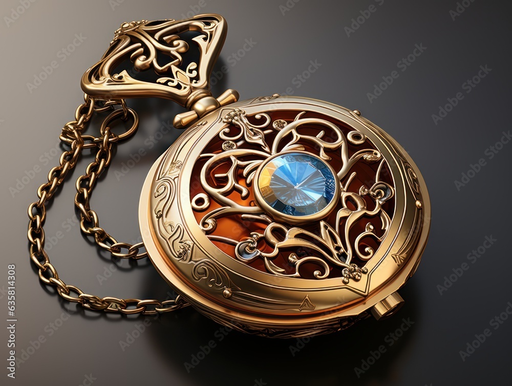 Beautiful, gold locket with a gold chain, with beautiful incraving ...