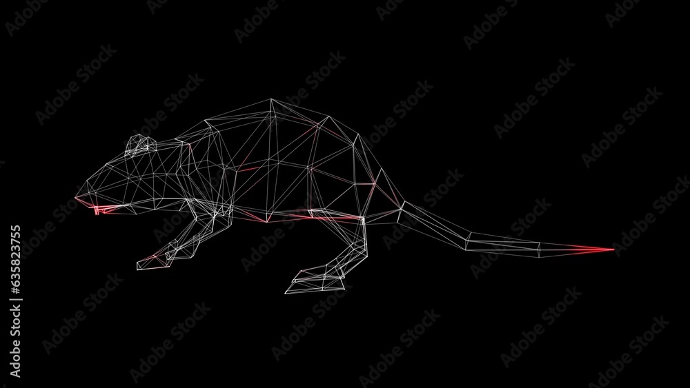 3D Rat scan on black bg. Scientific research concept. Laboratory tests ...