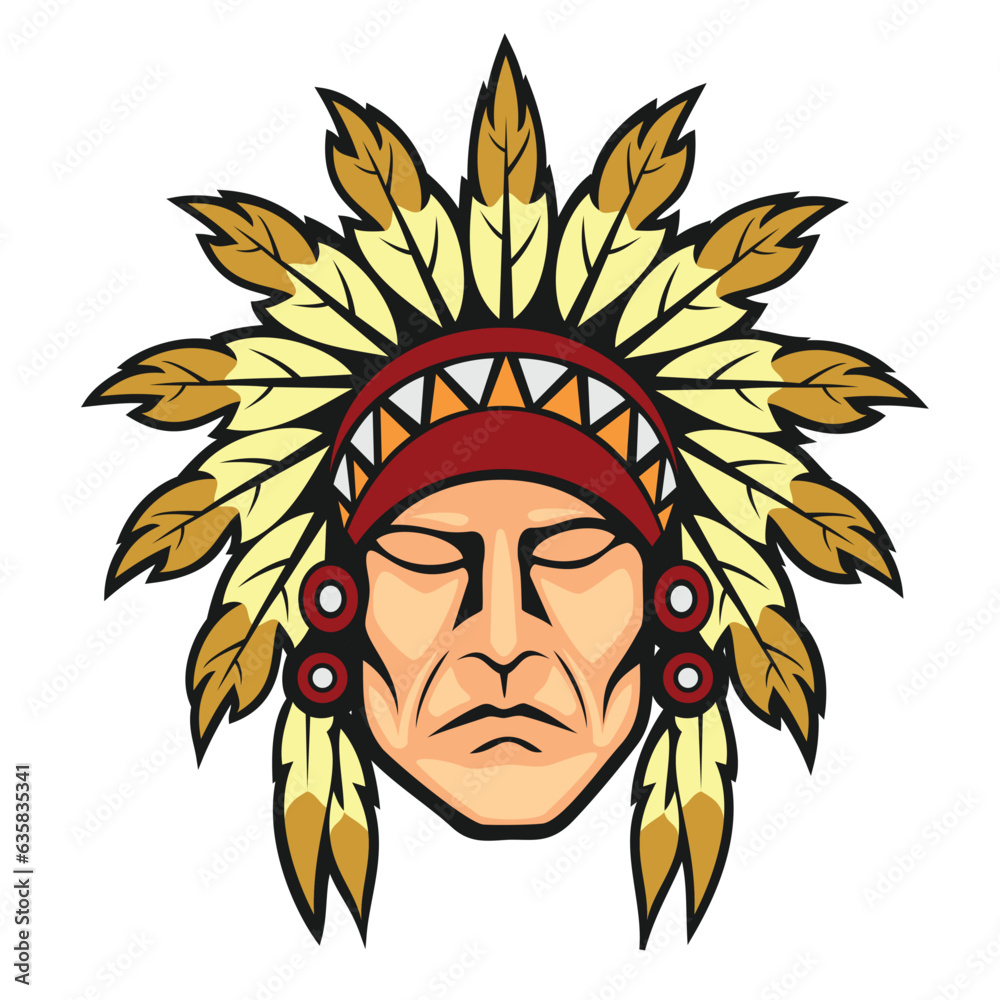 indian head vector art illustration native american design Stock Vector ...