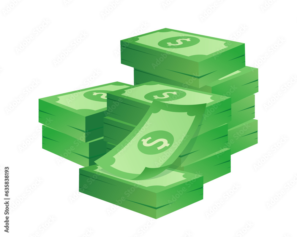 Stack of cash money with Dollar sign. Cash dollar note isometric view ...