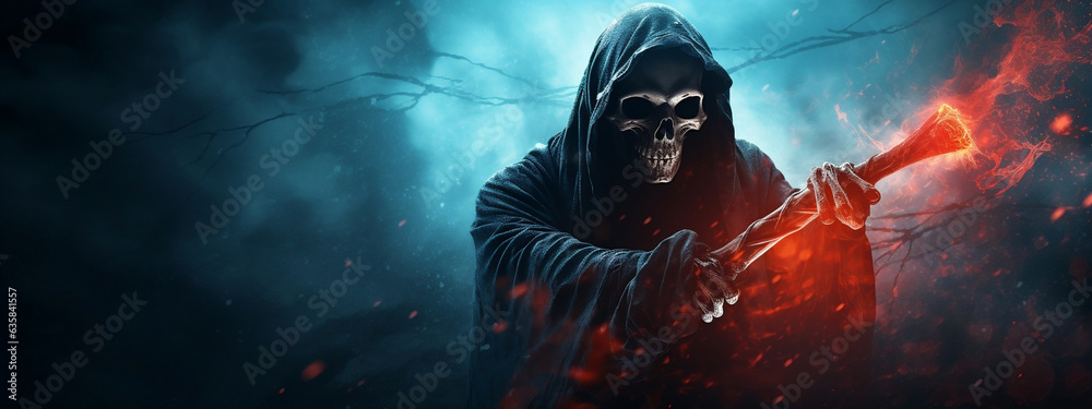 Grim Reaper Halloween Banner Abstract Horror r Spooky Background Stock ...