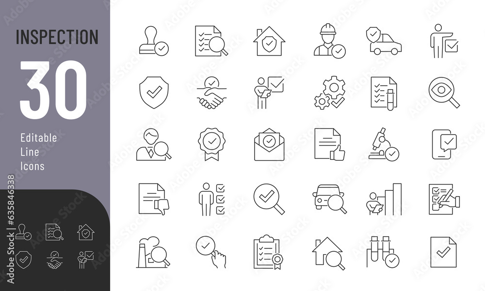 Inspection Line Editable Icons set. Vector illustration of verification ...