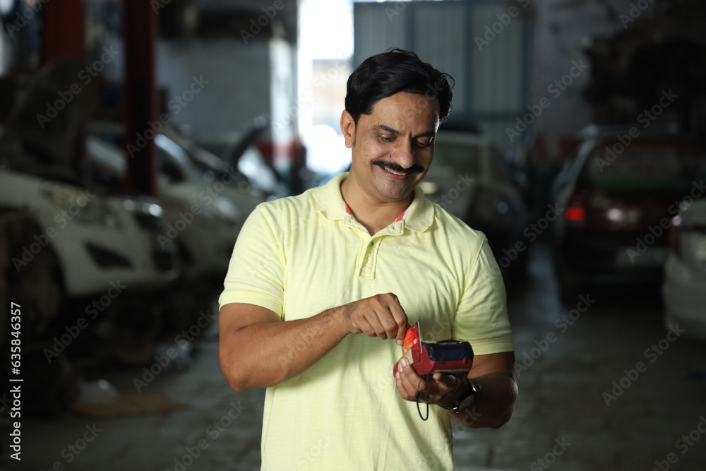 happy customer paying through credit debit card for digital payment ...