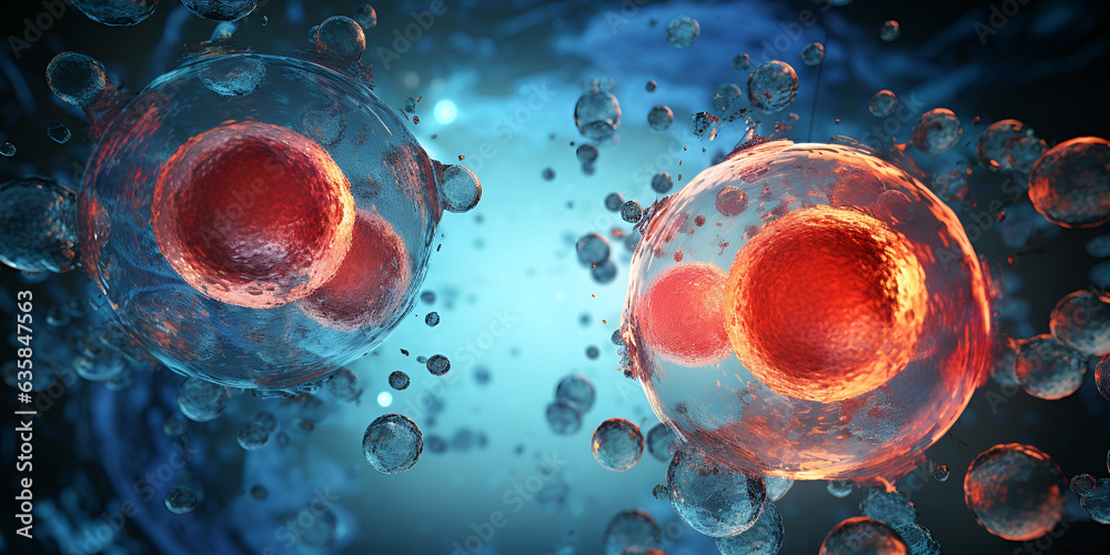 ภาพประกอบสต็อก Cells division process Cell divides into two cells ...
