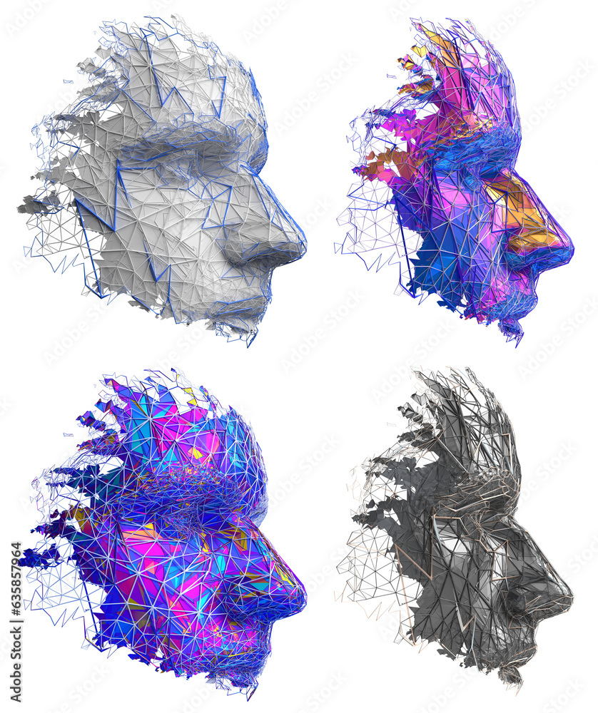 Set of abstract colorful faces, 3d render Stock Illustration | Adobe Stock