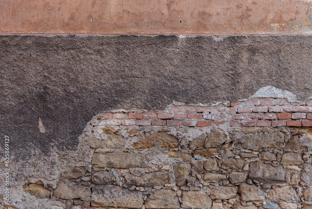 Damaged Stone And Brick Wall With Missing And Defective Mortar Stock ...