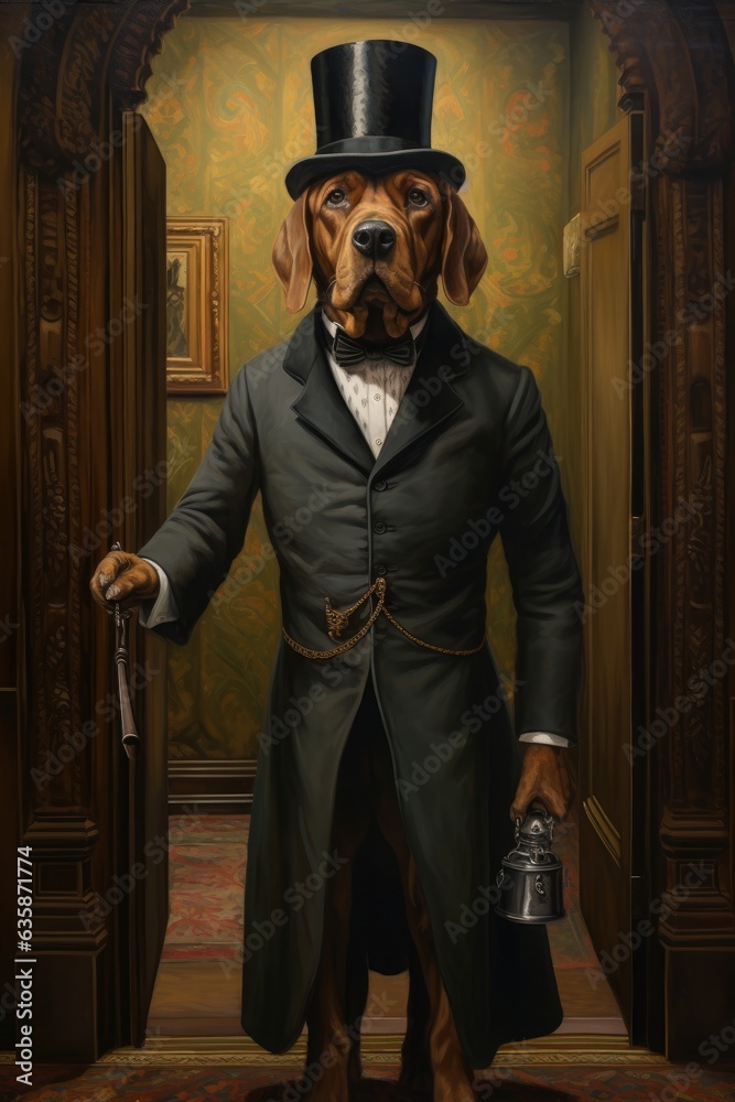 Dog, Ironic Portrait, Domestic mastiff, Butler, 1800, Room, Castle ...
