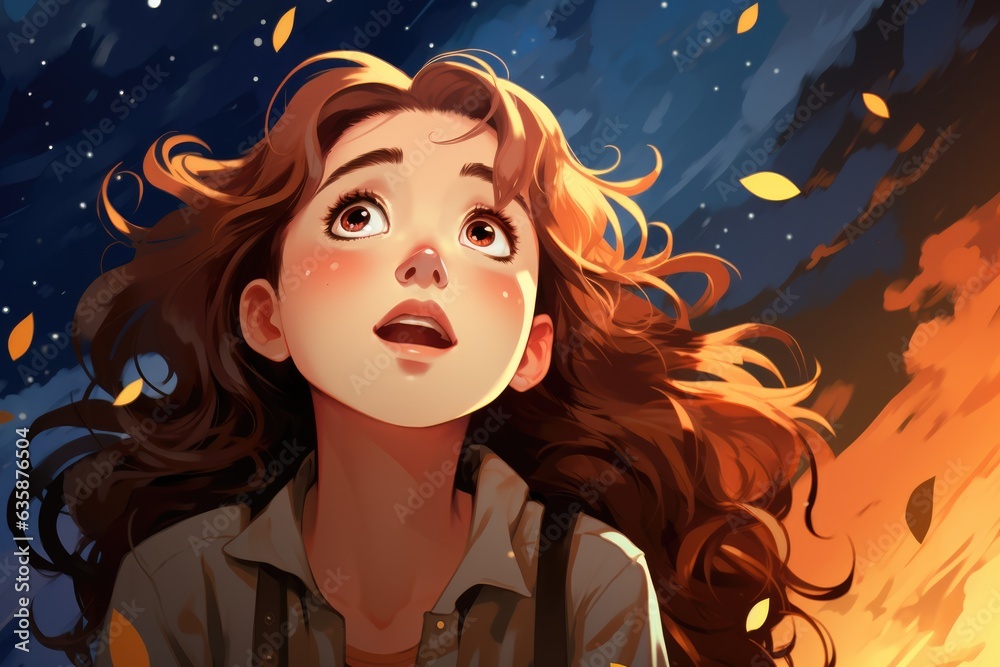 Dreamy Stargazing Capture her looking up - colorfull graphic novel ...