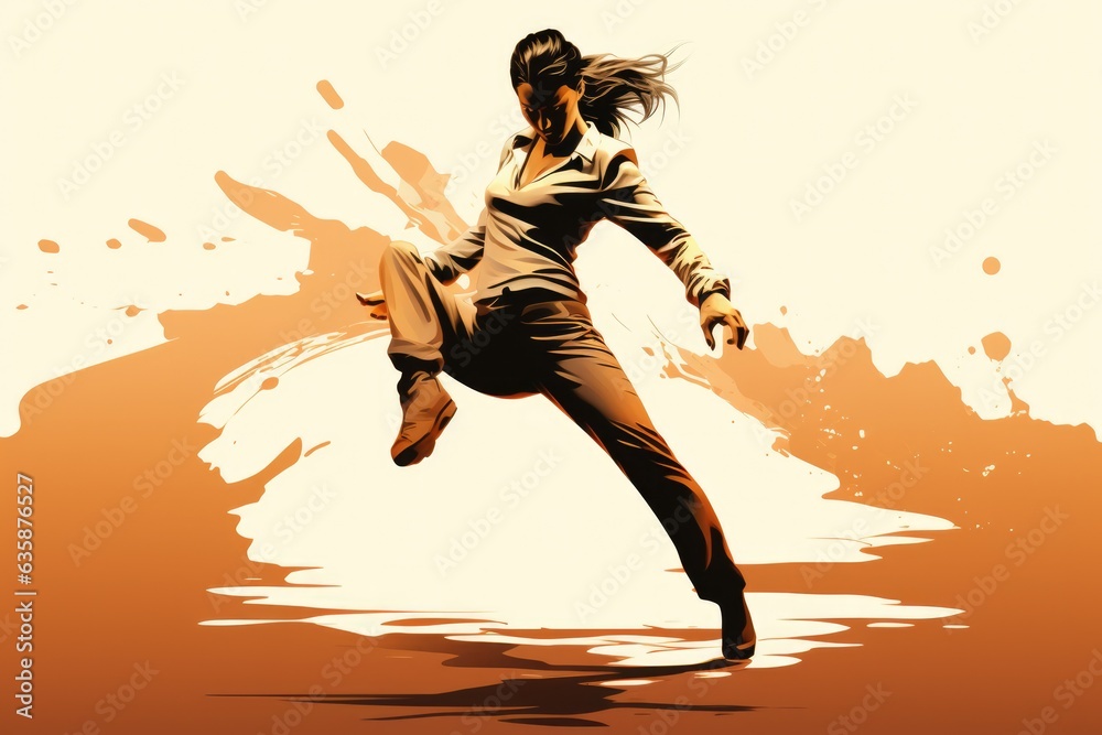 Dynamic Kick Show the model executing a high kick - colorfull graphic ...