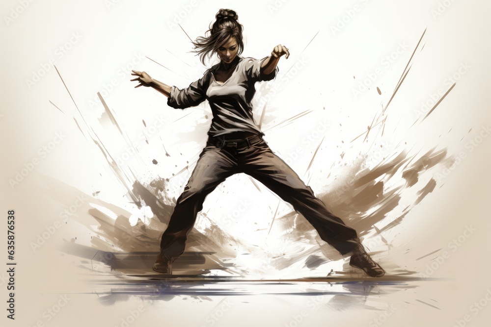 Dynamic Kick Show the model executing a high kick - colorfull graphic ...