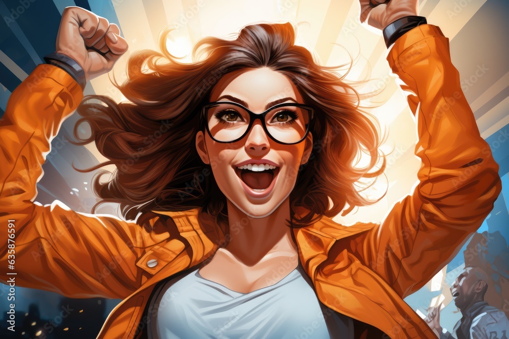 Energetic Fist Pump Illustrate her fist-pumping the air - colorfull ...